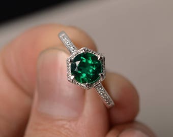 Green gemstone ring | Etsy