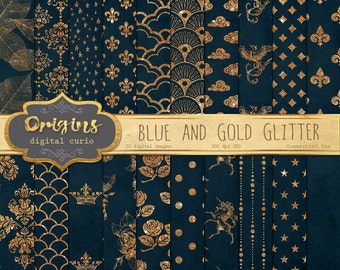 Sky Blue and Gold Digital Paper vintage by OriginsDigitalCurio