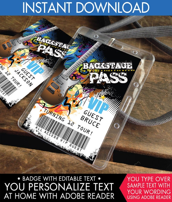 Rockstar Party Backstage Pass - VIP Badge,Party like a Rockstar,Rock n ...