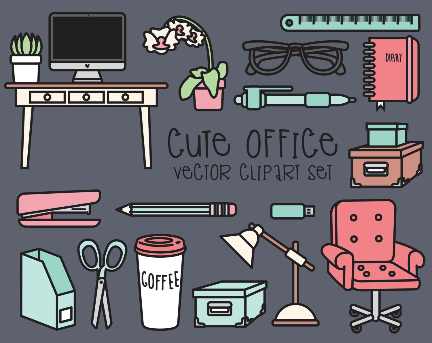 Premium Vector Clipart Kawaii Office Clipart Kawaii Work
