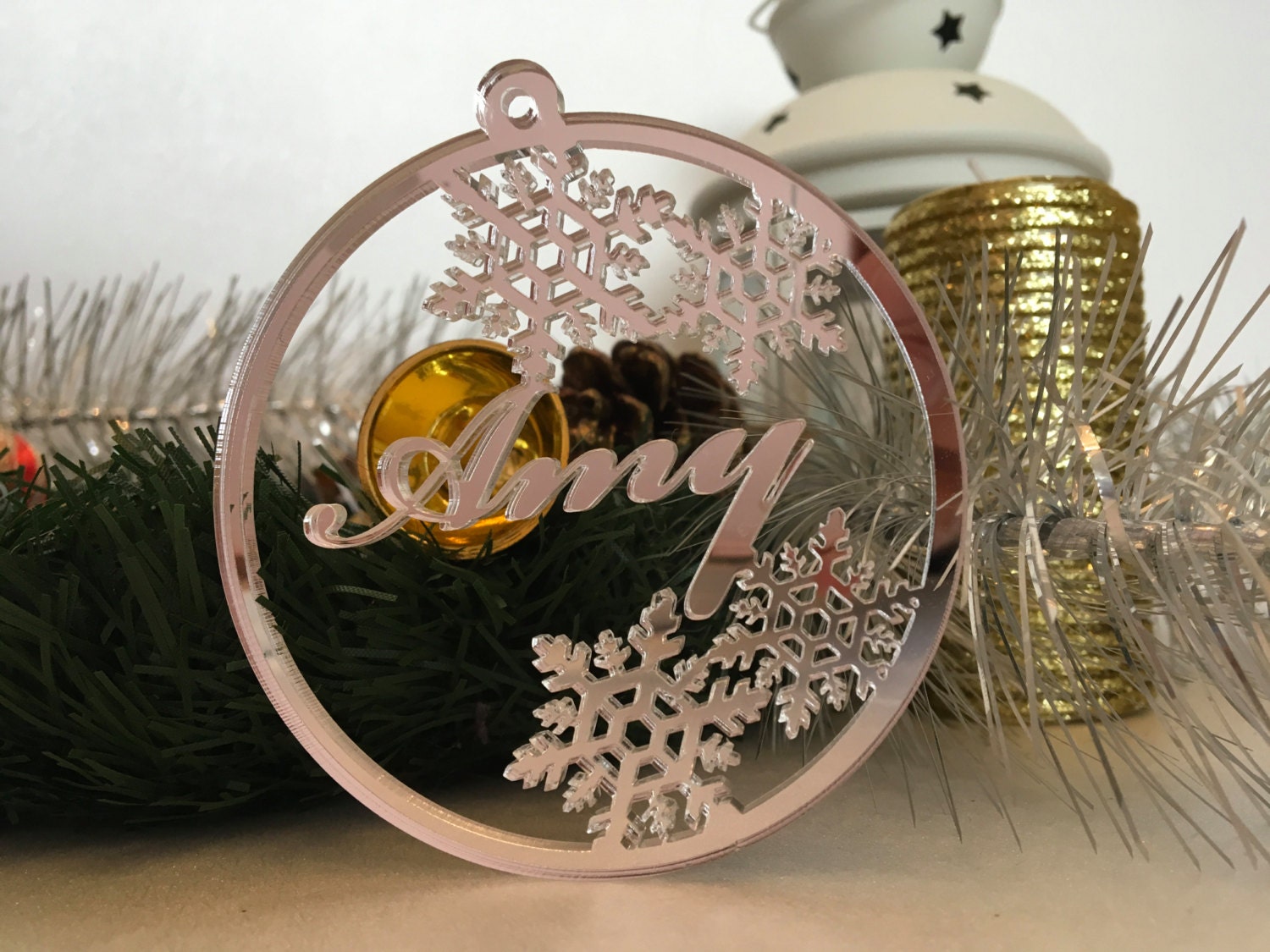 Personalised Christmas Name Bauble Tree Decorations Gold Mirror personalised-christmas-name-bauble-tree-decorations-gold-mirror