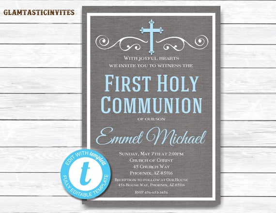First Communion Invitation Boy Boy First Communion
