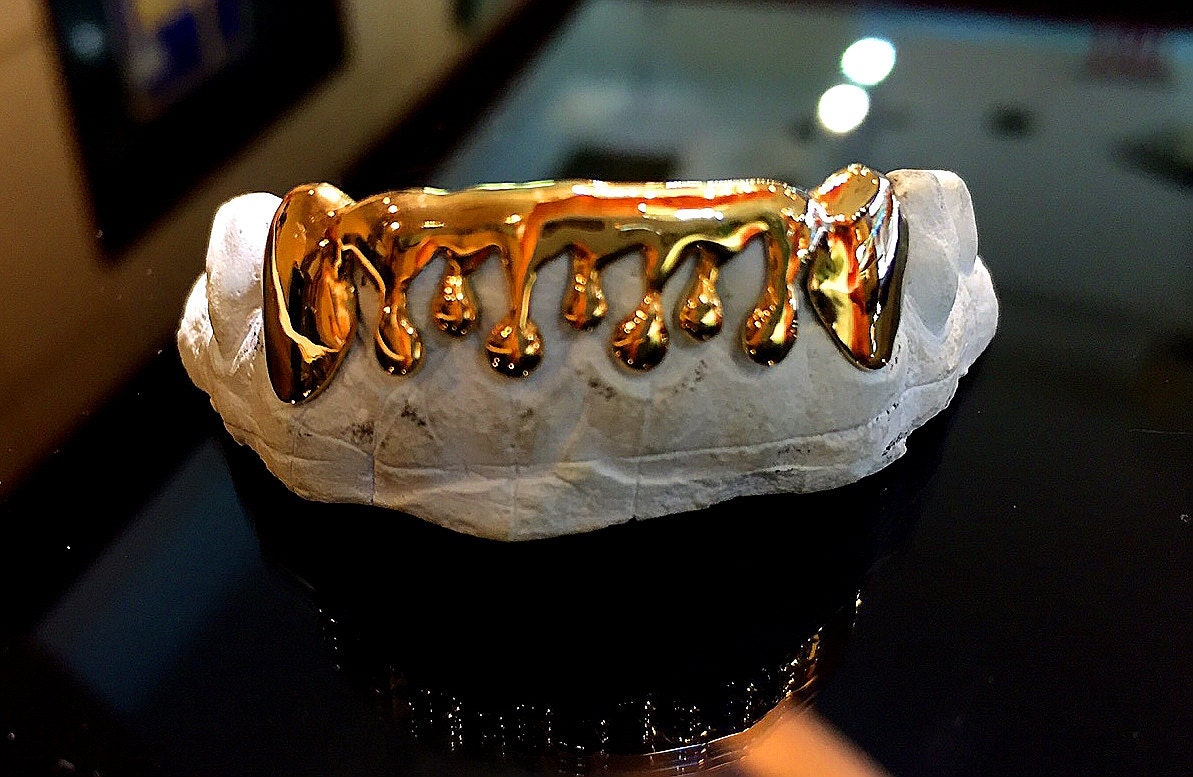 925 Sterling Silver W/ 18K Yellow Gold Plated Drip Dripping Style Grill ...