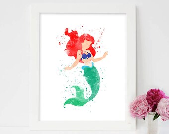Ariel 3 Art Print Little Mermaid Print Nursery Art Watercolor