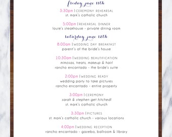 Wedding itinerary | Etsy