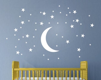 Moon and Stars Wall Decal Set 74 Star Decals Moon Wall