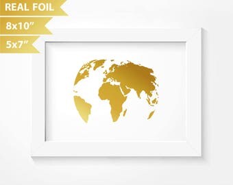 Gold foil world map | Etsy