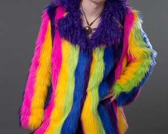 Rainbow fur coat | Etsy