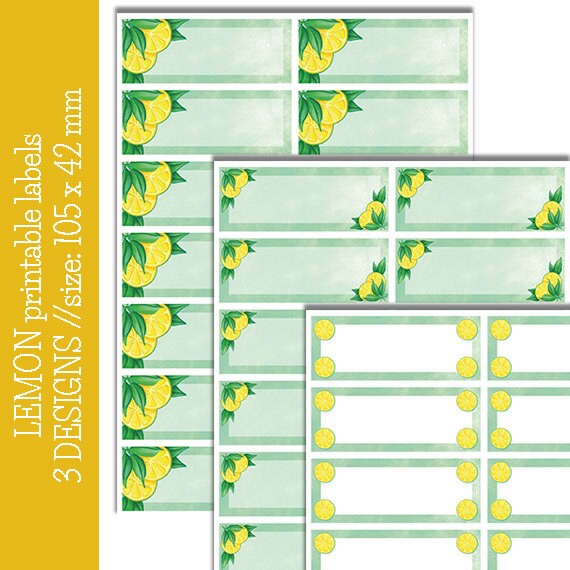 Items similar to Lemon - Printable Labels - 105x42mm - jpg & pdf - 3 ...