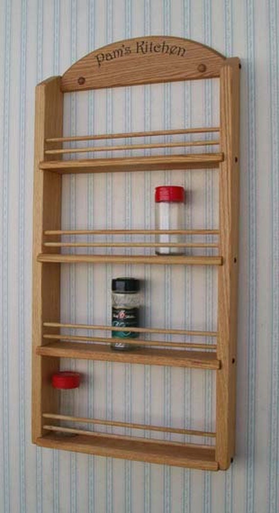 Personalized 4-shelf Oak Wooden Spice Rack by TumbleweedWoodworks