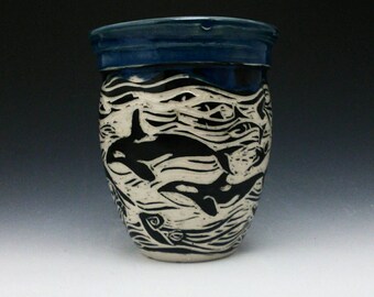 Art Nouveau Sgraffito Whale Tail Bowl with Rich by MudlarkPottery