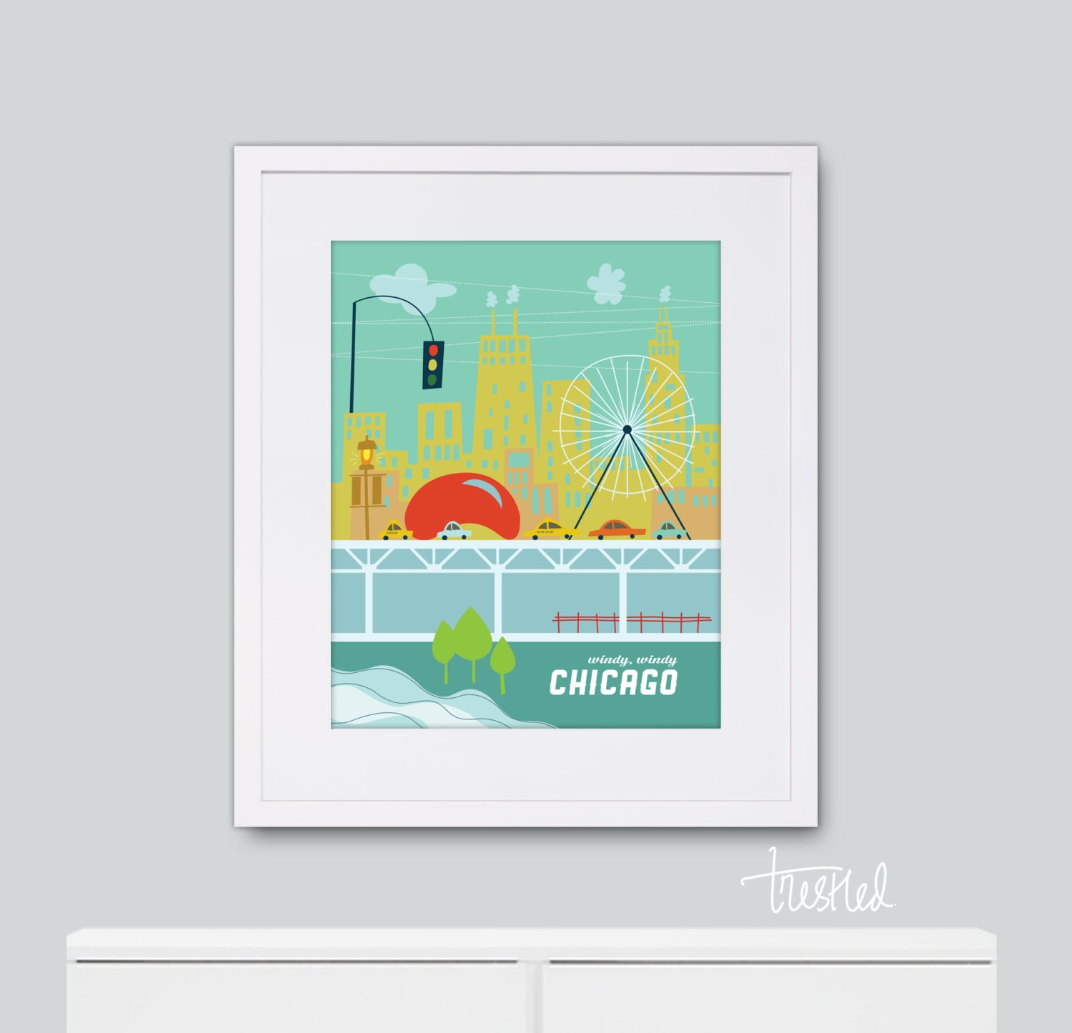 Chicago Skyline Print City Scape Art Chicago Illinois