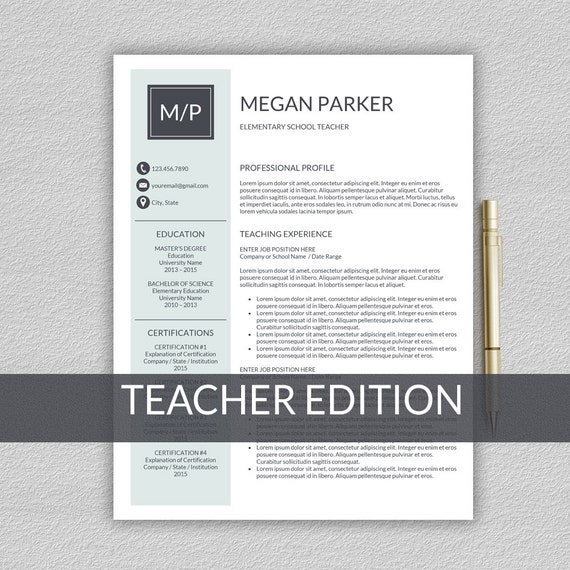 Teacher Resume Template for Word / Resume Teacher CV Teacher