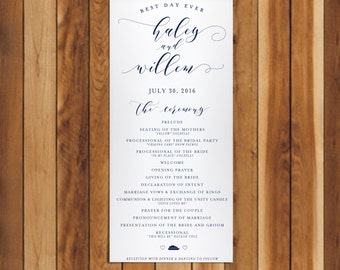Items similar to Printable front and back Wedding Program and Thank You ...