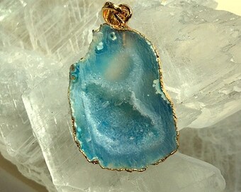 Denim Blue Crystal Druzy Agate Pendant Necklace by MagicalUniverse
