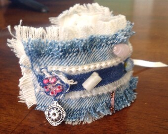 Denim cuff bracelet | Etsy