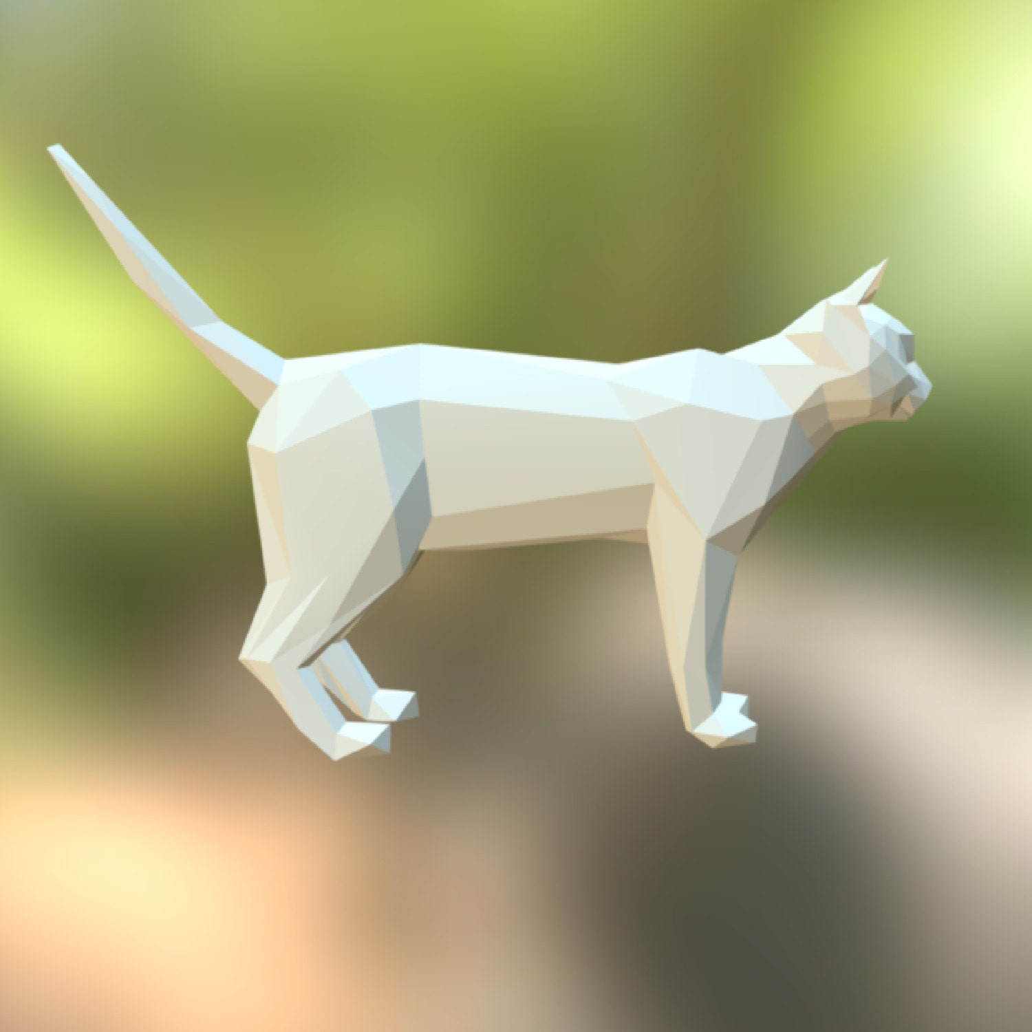 Printable DIY template PDF. Cat low poly paper model. 3D