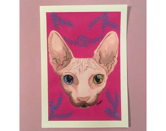 Sphynx cat art | Etsy