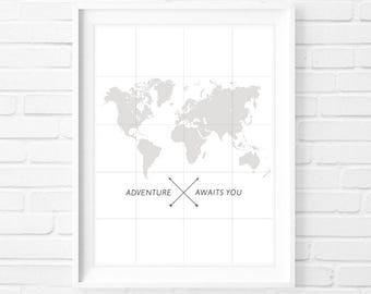 And So The Adventure Begins Sign World Map Wanderlust
