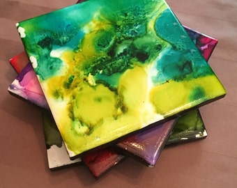 Alcohol ink coasters | Etsy