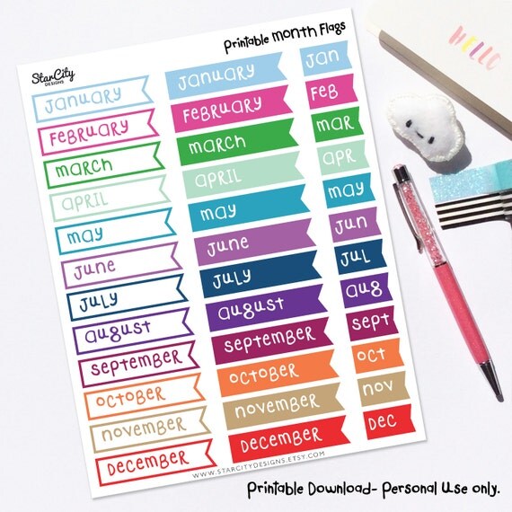 Printable Month Stickers Printable Planner Stickers Planner