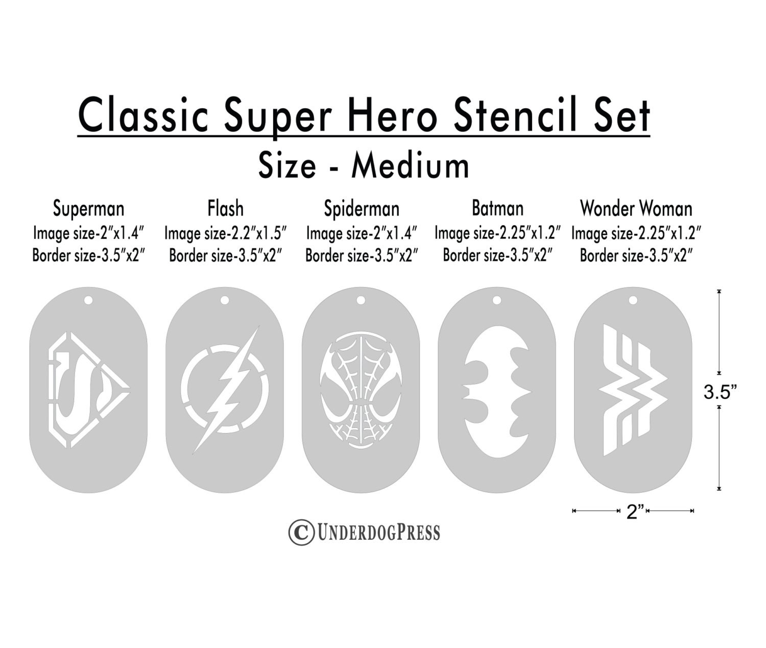 Stencils Classic Super Hero Set of 5 Medium
