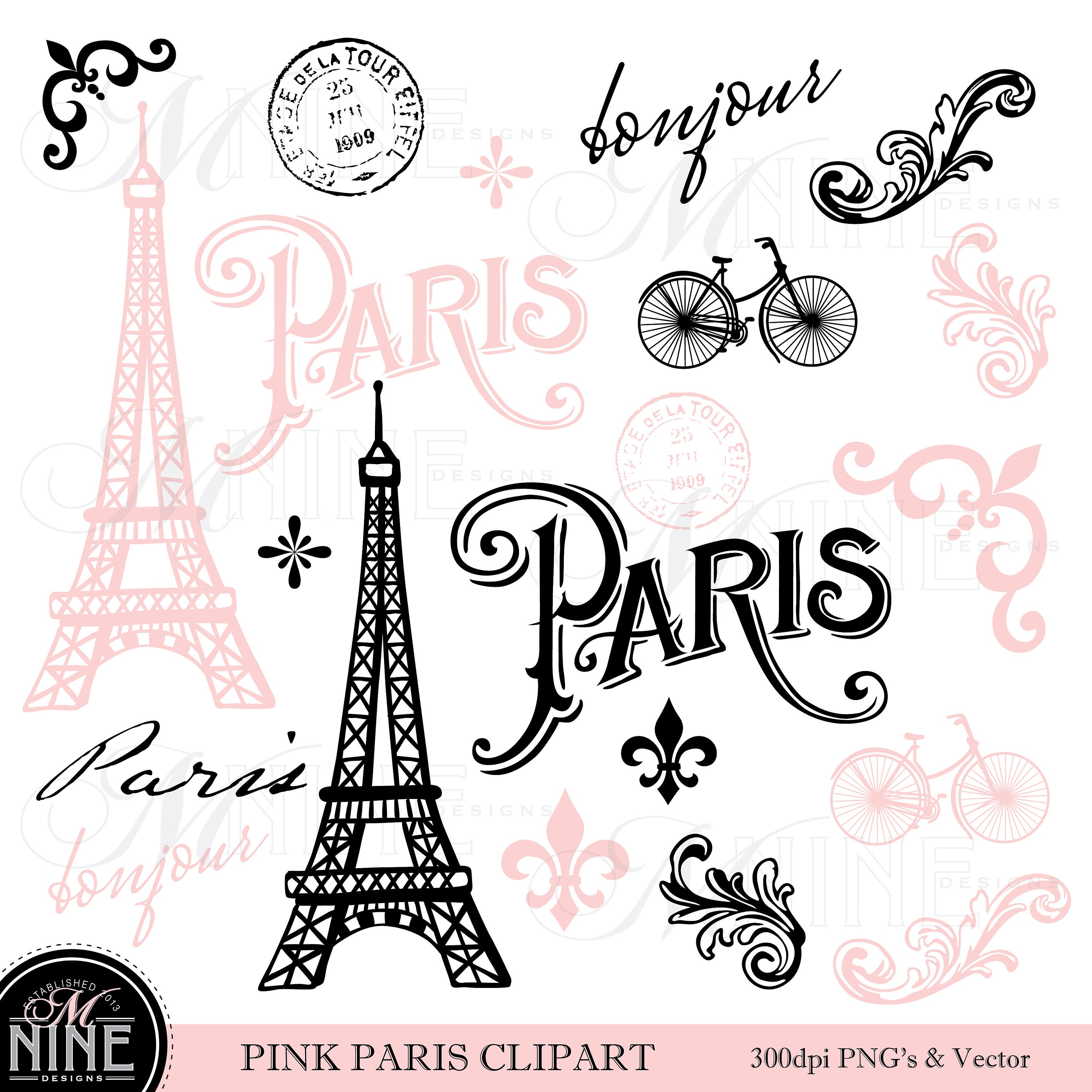 PINK PARIS Clip Art / Paris Theme Clipart Download / Parisian Clip Art ...