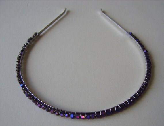 Dark Metallic Purple Beaded Hair Band Sparkly Hair Band