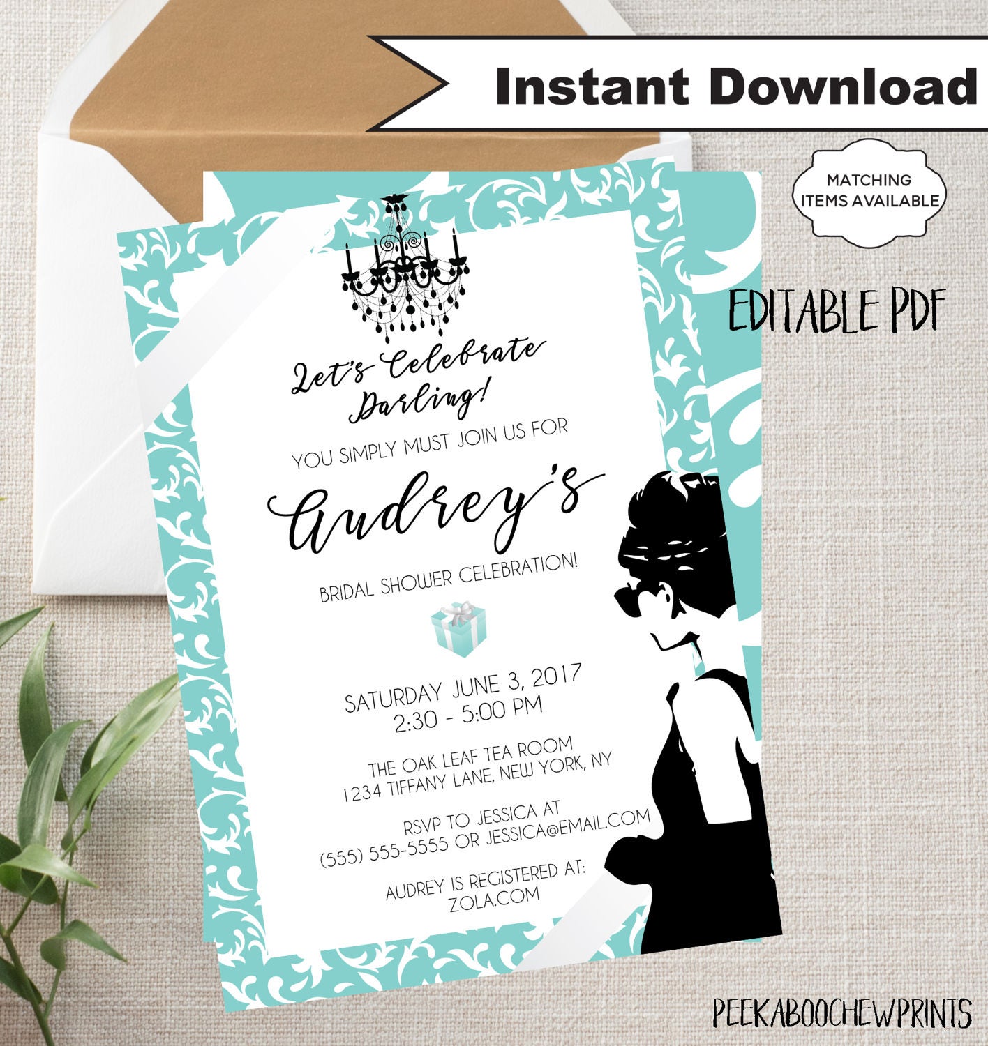 Breakfast at Tiffany's Invitation Printable Editable