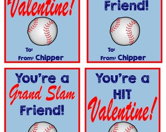Printable baseball Valentine's Day Card home run sports