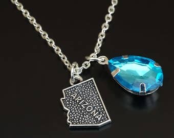 Arizona State Charm Necklace Gold Arizona Necklace Heart