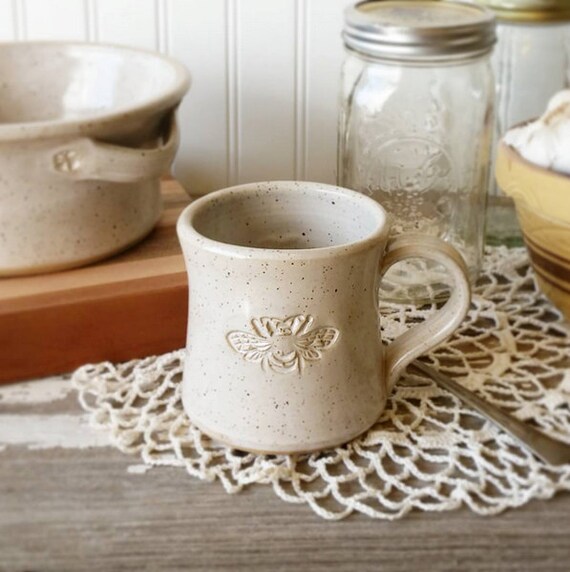 Bee Mug Handmade Pottery Bee Mug White Bee Mug Tea Cup