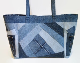 Denim Blue Jean Stoffbeutel Upcycled Denim von SuzqDunaginDesigns