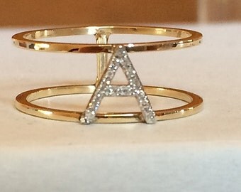 Diamond initial ring | Etsy