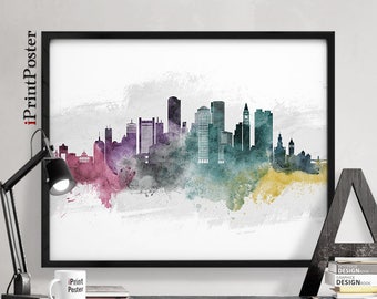 Boston skyline print | Etsy