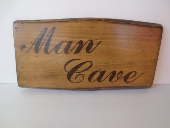 Items similar to Distressed Rustic Wood Sign "Man Cave" with live edge ...