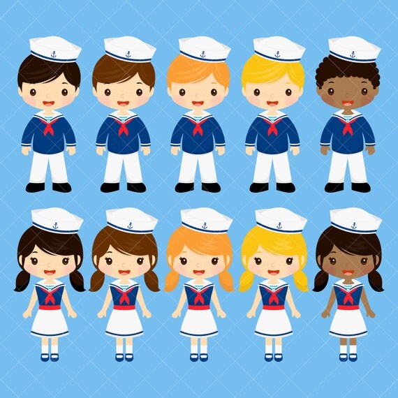 Nautical Kids Clipart / Sailor Boy Clip Art / Sailor Girl Clip