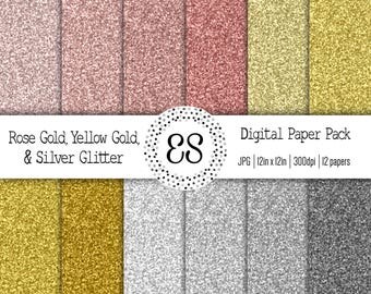 Black and Gold Glitter Digital Paper Pack. Quatrefoil
