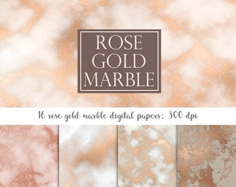 Marble and Rose Gold digital paper Commercial Use Digital
