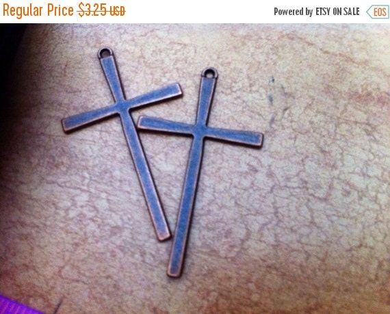 SALE Vintage Style Antique Copper plated crosses 2 by pluffbeads