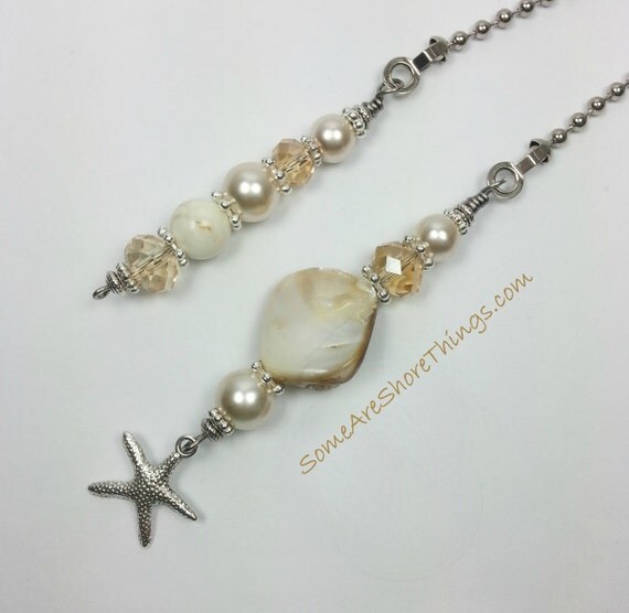 Ceiling Fan and Light Pull Chains with Starfish Charm. Set of