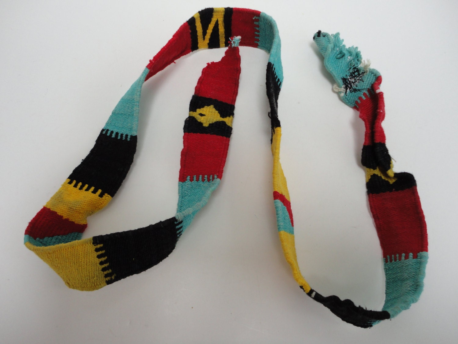 Vintage bright multi color woven belt color block ethnic