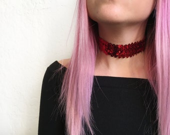 Red choker | Etsy