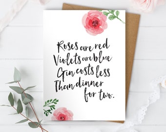 Items similar to Valentines Day Card | Roses Are Red Funny Poem | Hand ...