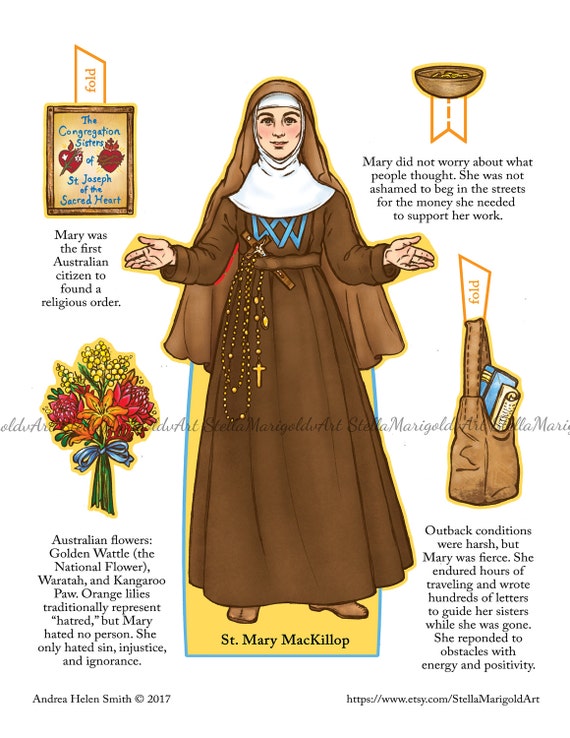 Saint Mary MacKillop Paper Doll Color and BnW