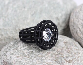 Black cocktail ring | Etsy