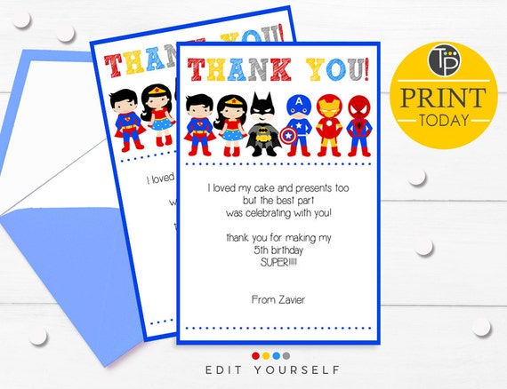 Superhero THANK YOU CARD Instant Download Superhero Thank