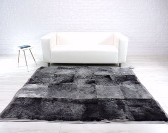 Gray patchwork rug | Etsy