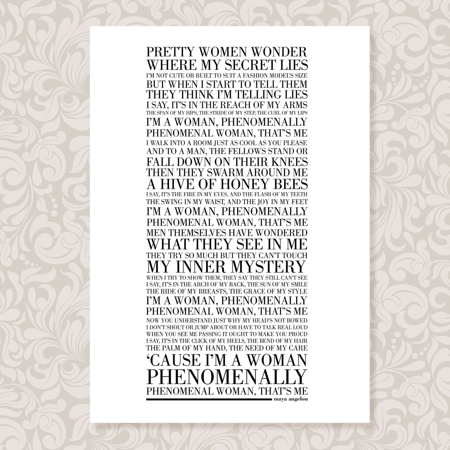 Phenomenal Woman by Maya Angelou A4 Print Digital Download