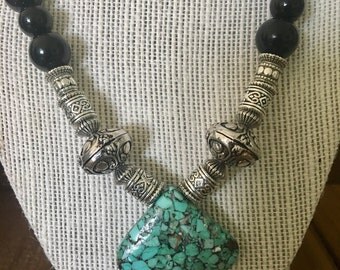 Items similar to Turquoise aztec necklace on Etsy